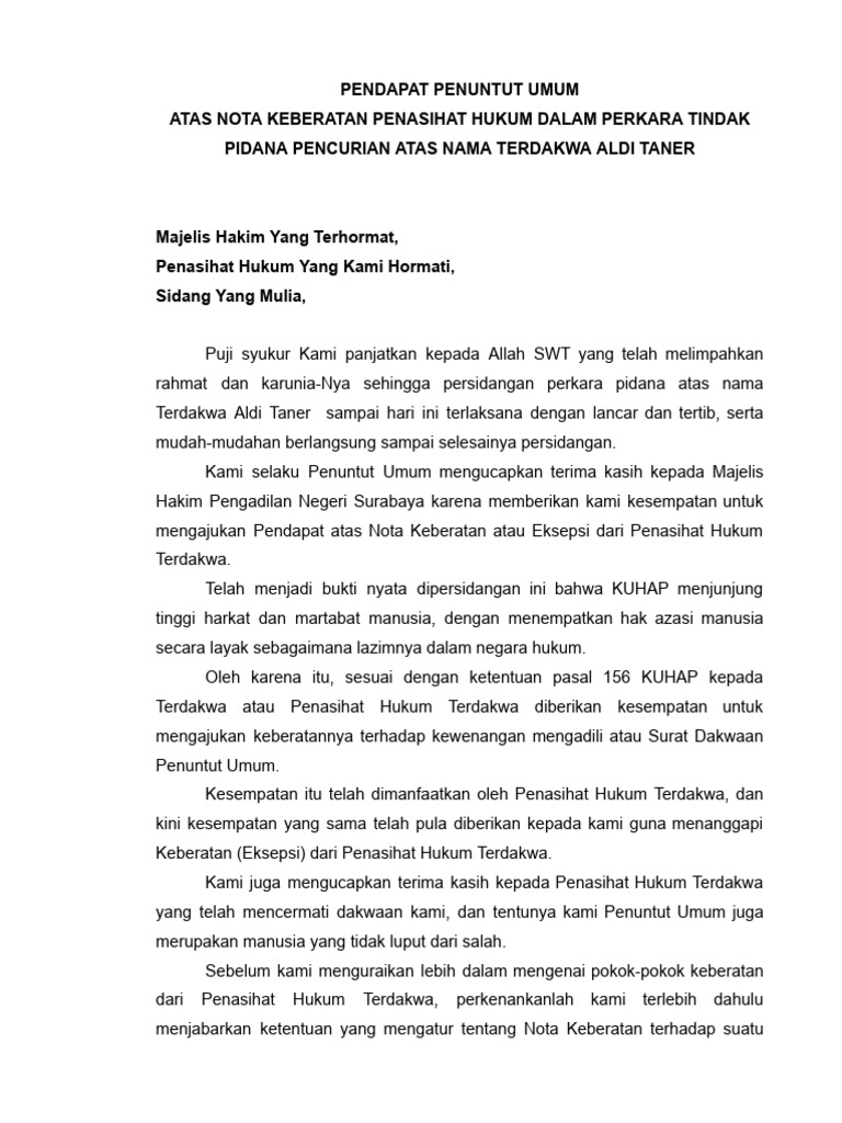 Tanggapan Nota Keberatan | PDF