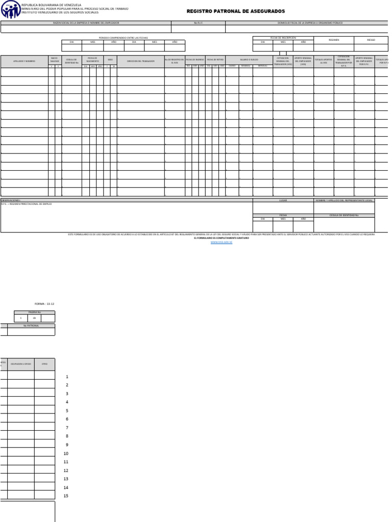 Instituto Venezolano de Los Seguros Sociales Forma 13-12 | PDF ...