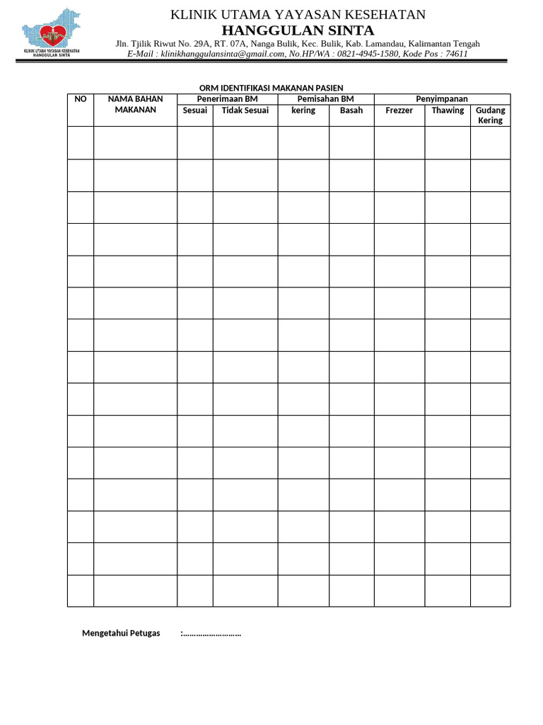 Form Identifikasi Makanan Pasien | PDF