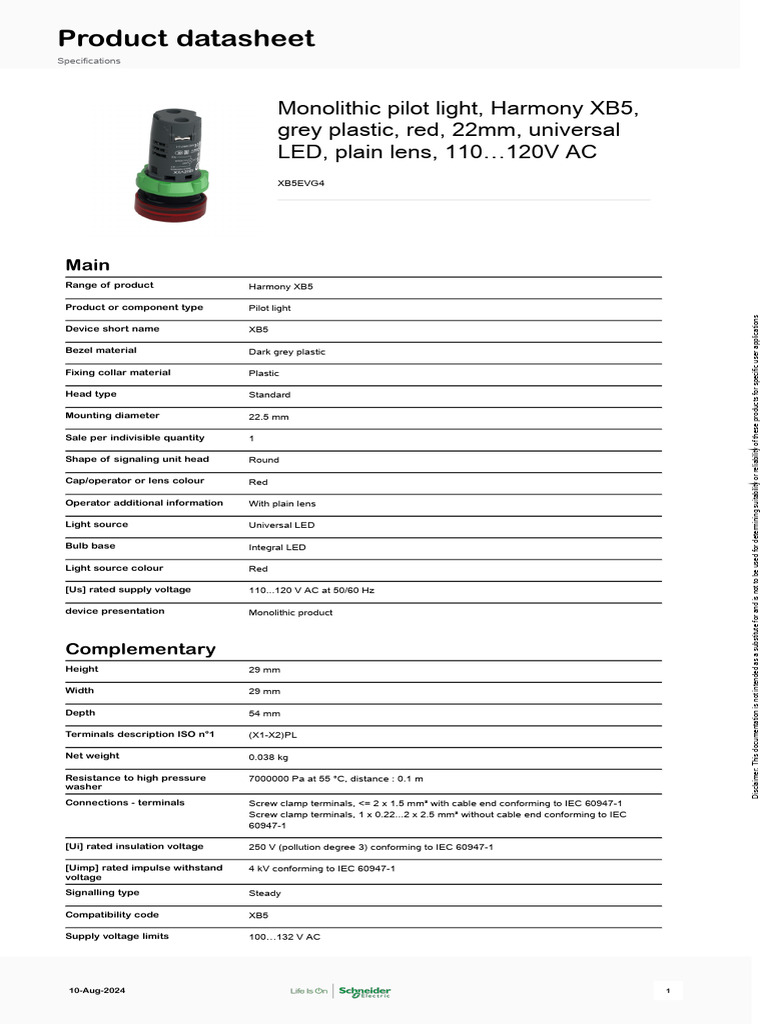 Schneider Electric - Harmony-XB5 - XB5EVG4 | PDF | Alternating Current ...