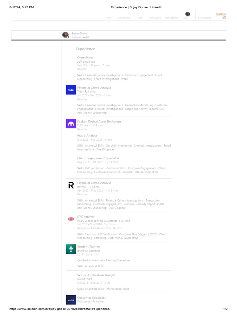 Skills - Experience - Sujay Ghosh | PDF | Business | Financial Regulation