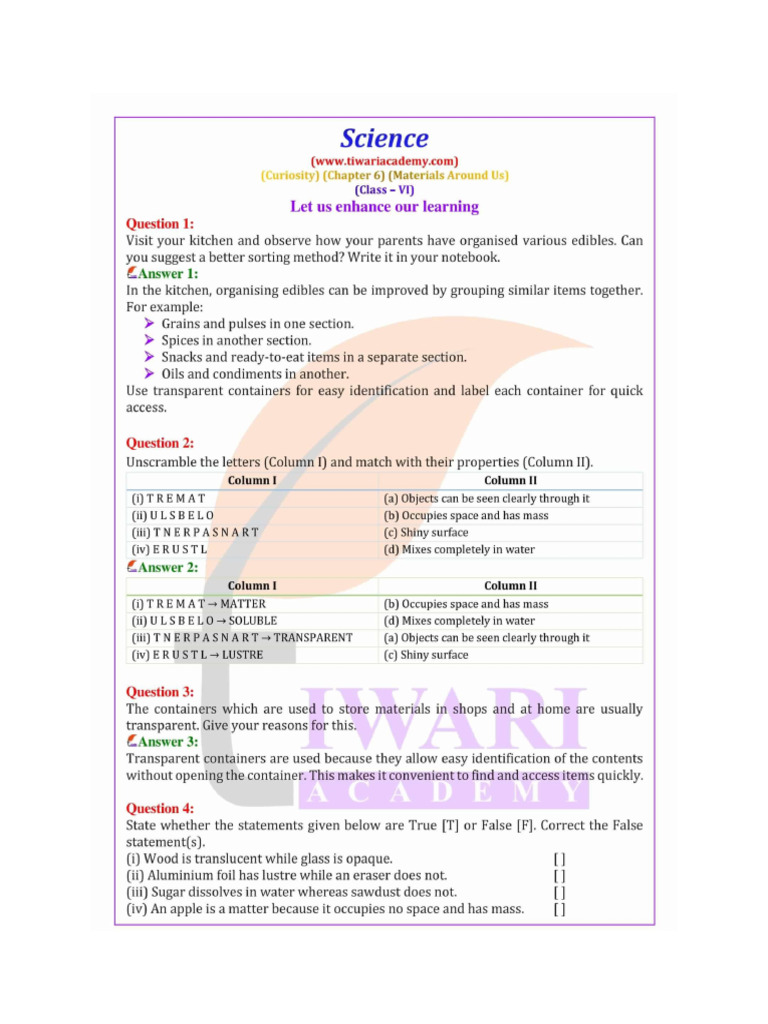 Class 6 Science | PDF