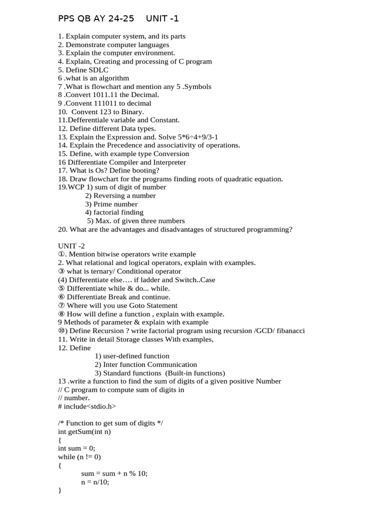 PPS QB 2.5 Units AY24-25 | PDF | Function (Mathematics) | Algorithms