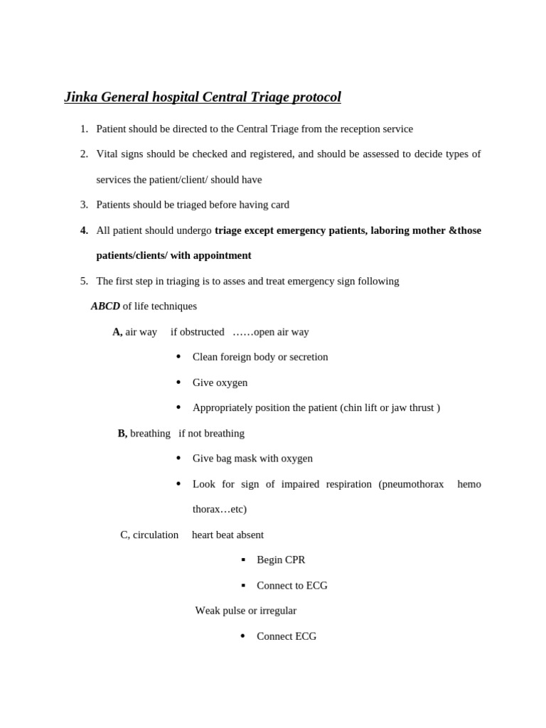 CENTRAL TRIAGE PROTOCOL | PDF | Cardiopulmonary Resuscitation ...