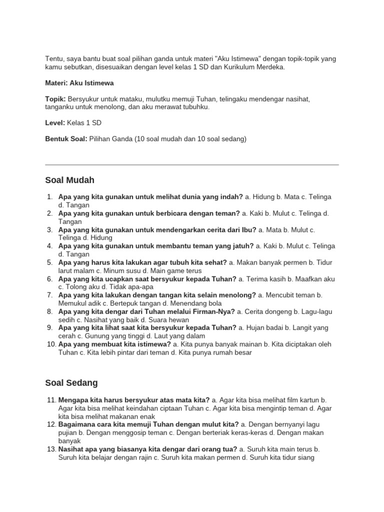 Soal PTS KLS 1 | PDF | Seni & Disiplin Bahasa