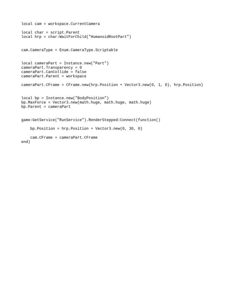 Roblox Top Down Camera Script | PDF