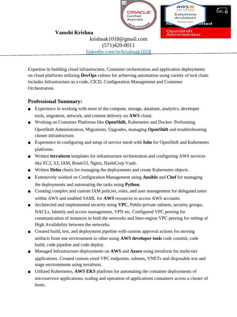 Vamshi Krishna Resume SRE | PDF | Cloud Computing | Amazon Web Services