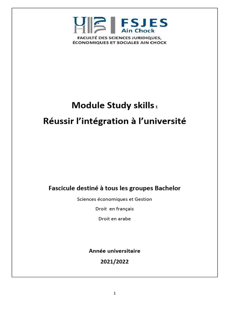 Fascicule Study Skills Volet 1 | PDF