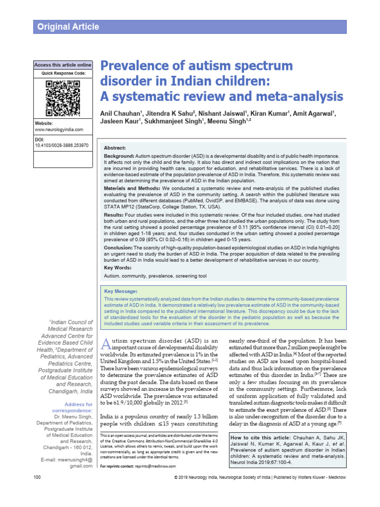 Prevalence of Autism Spectrum Disorder in Indian.21 | PDF | Autism ...