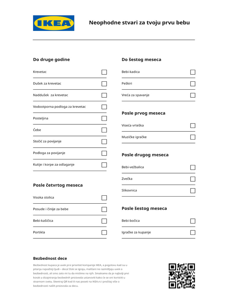 Spisak Za Kupovinu Neophodne Stvari Za Prvu Bebu | PDF