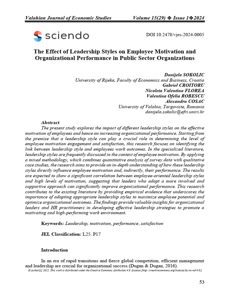 The Effect of Leadership Styles on Employee Motivation and Organizational Performance in Public ...