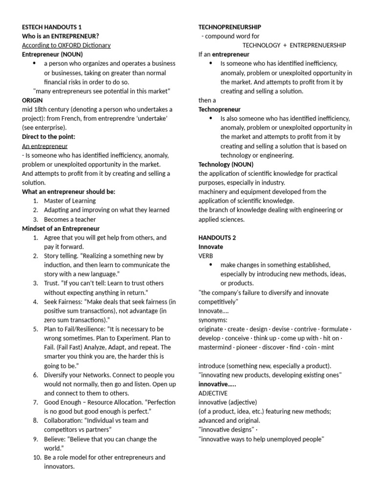 Estech Prelim Exam Reviewer | PDF | Entrepreneurship | Mark Zuckerberg