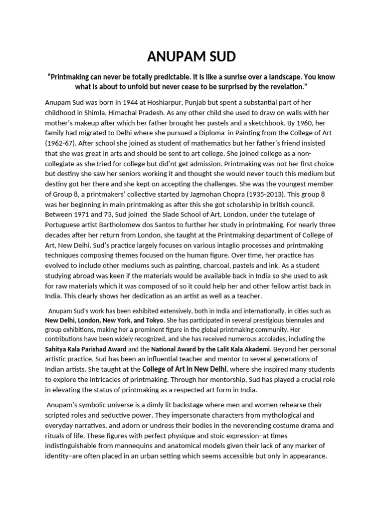 Anupam Sud | PDF | Etching | Printmaking