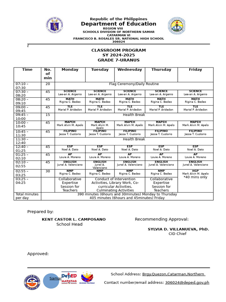 Grade 7 Classroom Program SY 2024-2025 | PDF | Government | Philippines