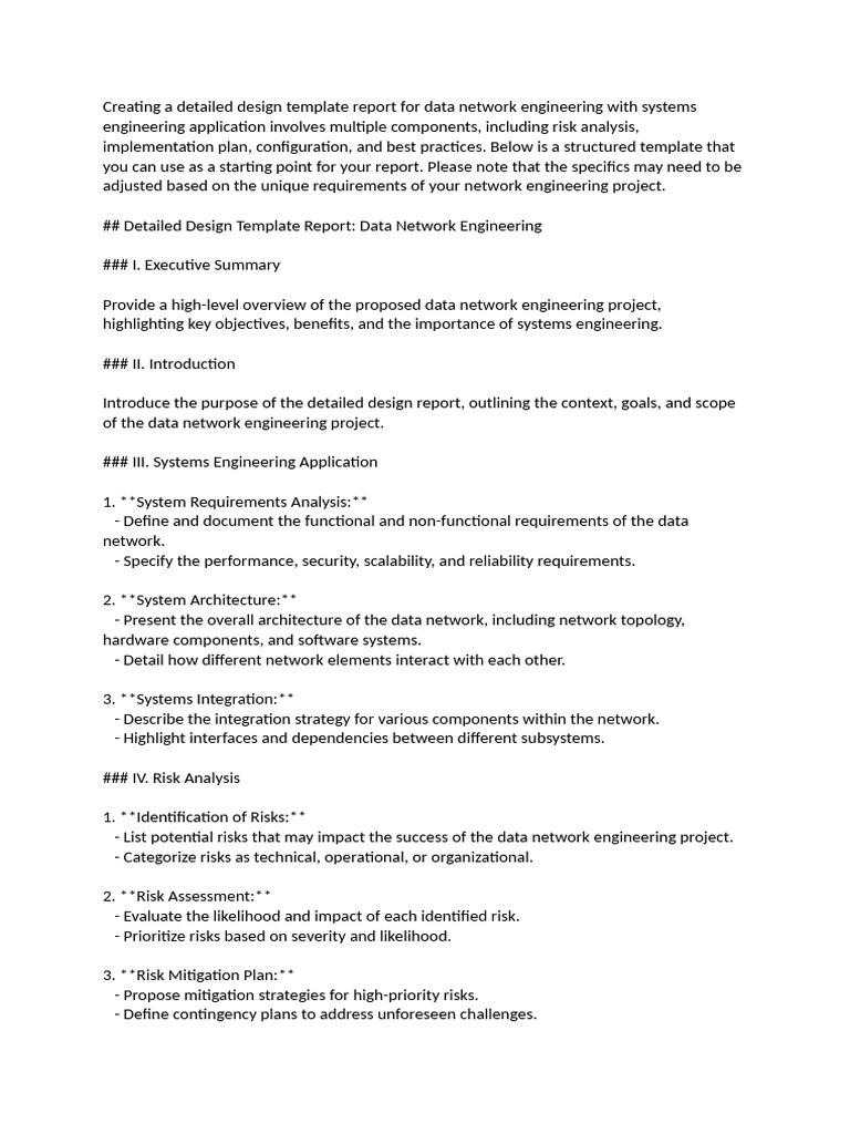Creating A Detailed Design Template Report For Data Network Engineering With Systems Engineering ...