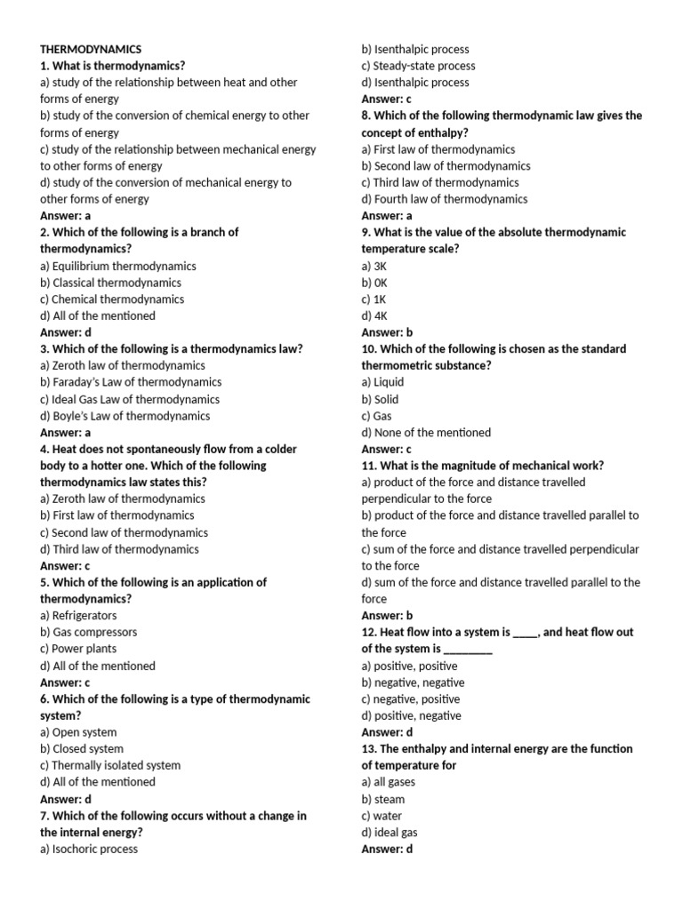 THERMO MCQ wth ans | PDF | Heat | Enthalpy