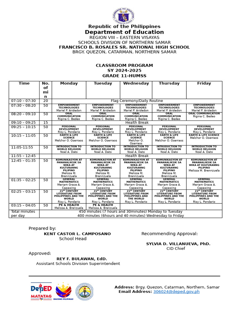 CLASSROOM PROGRAM for SHS | PDF