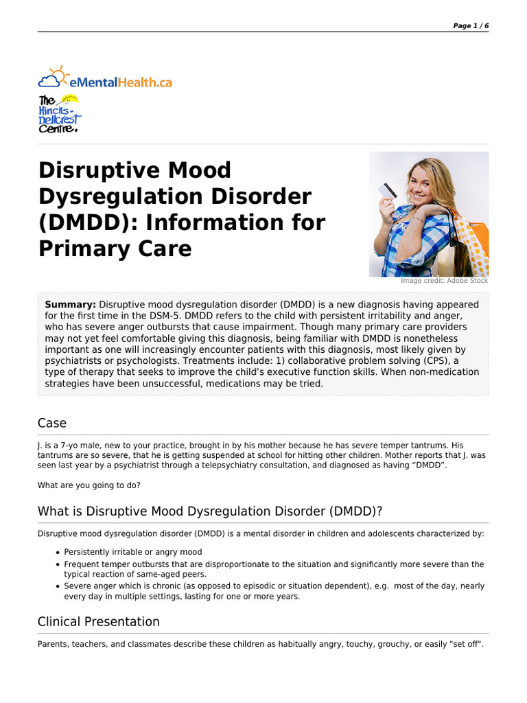 Disruptive Mood Dysregulation Disorder DMDD Information For Primary ...