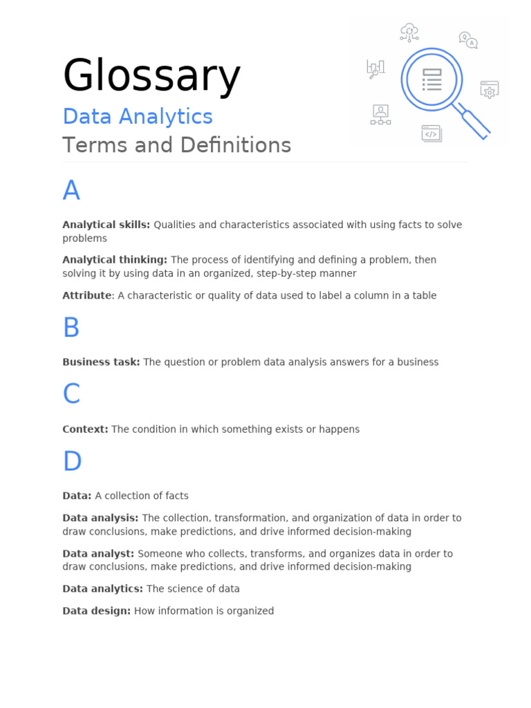 Glossary DA Terms and Definitions | PDF | Data | Data Analysis
