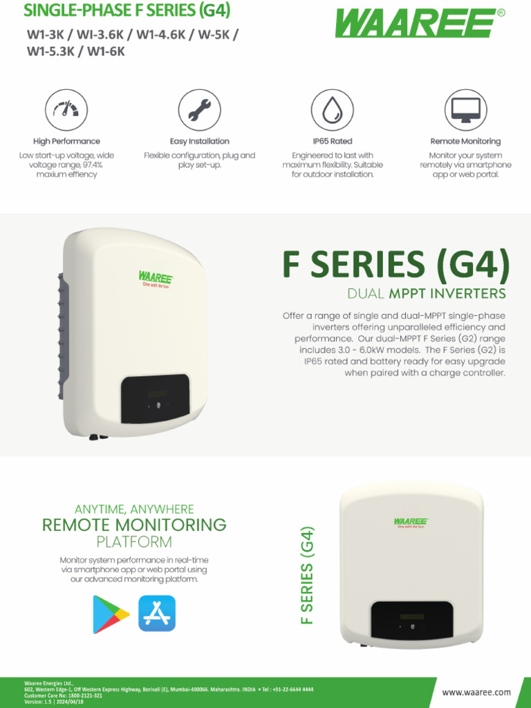 Waaree-F Series (G4) Datasheet With Dual MPPT (2024) | PDF