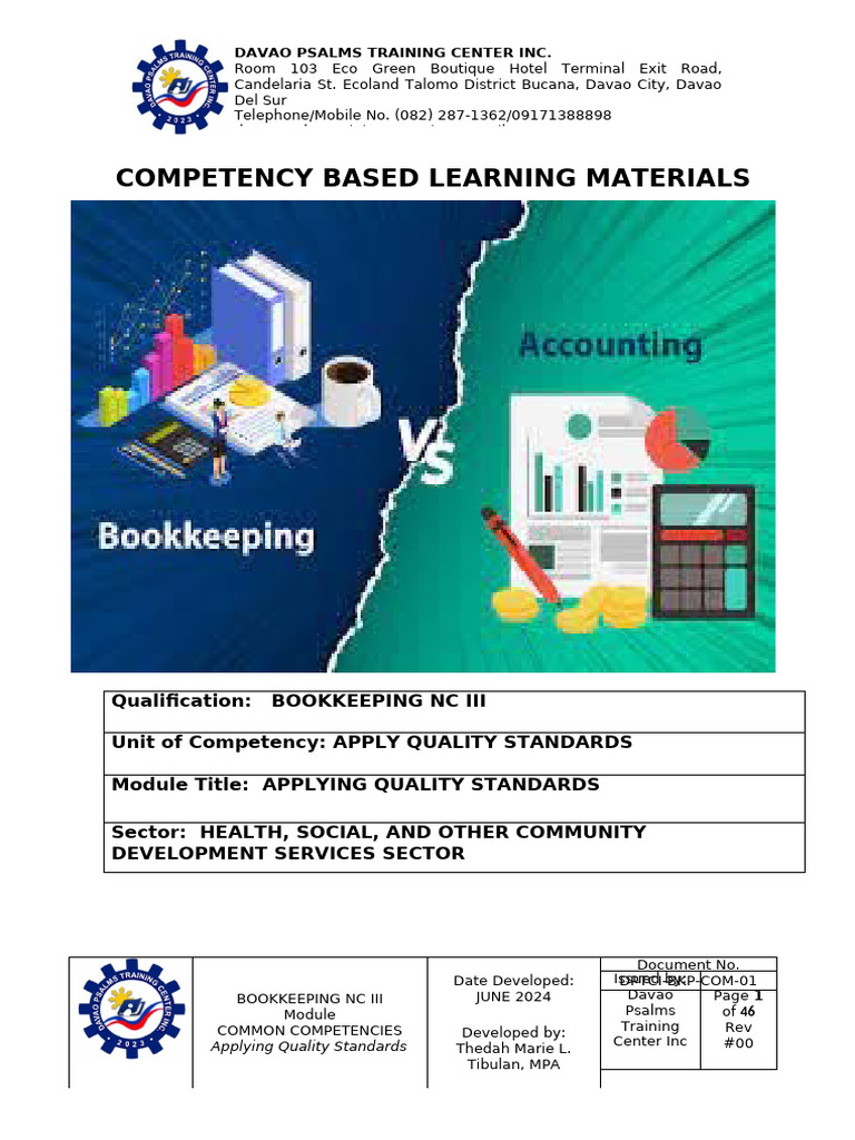 CBLM BKP NC III Apply Quality Standards | PDF | Bookkeeping ...
