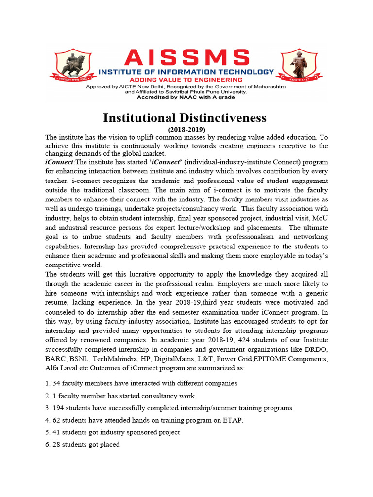 Institutional Distinctiveness 2018 19 | PDF | Internship | Job Hunting