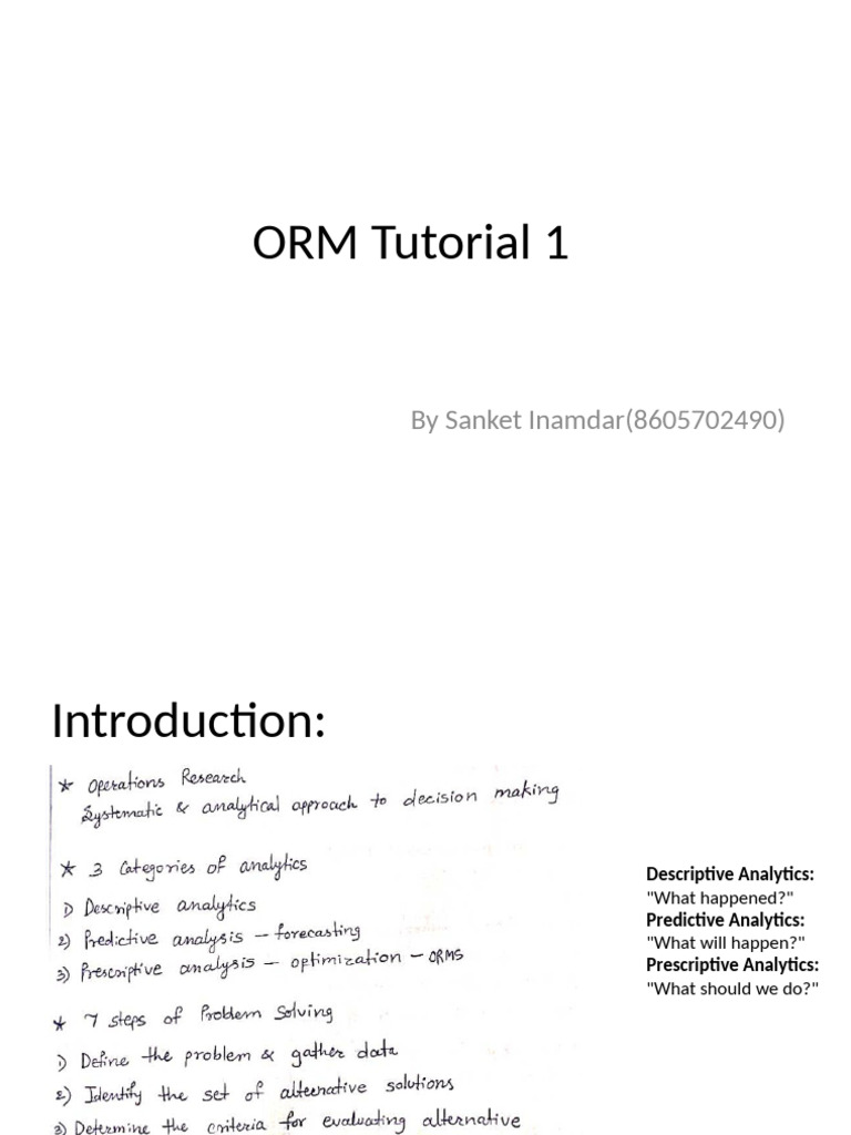 ORM Tutorial 1 | PDF | Analytics | Linear Programming
