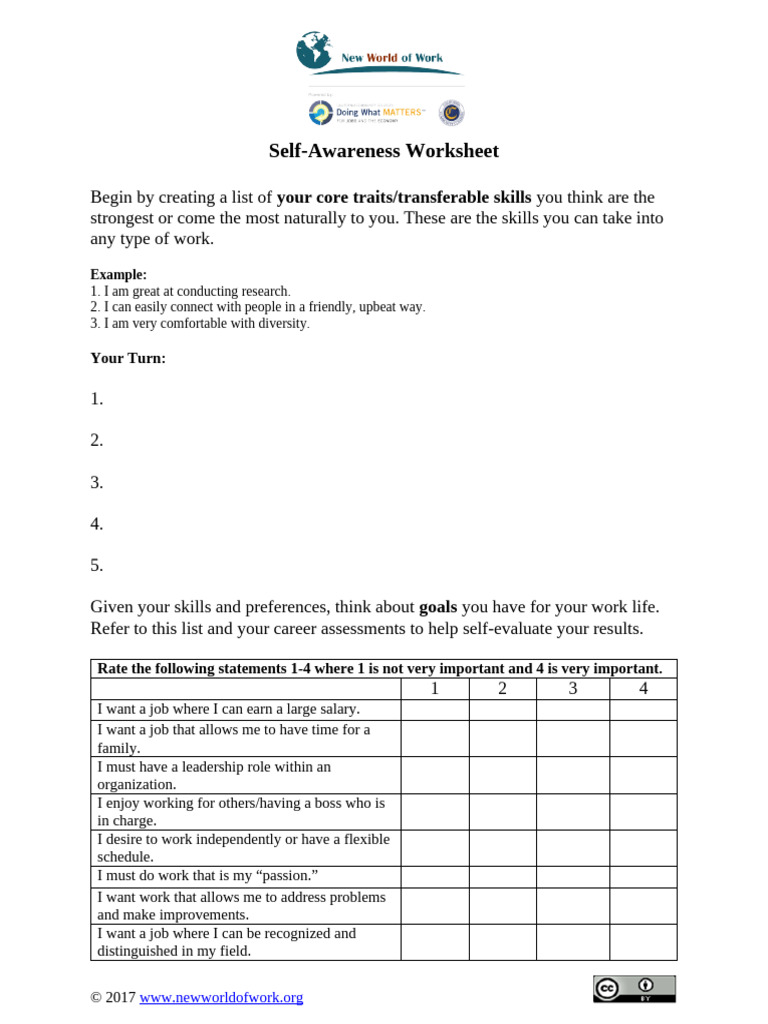 Self-Awareness Worksheet-1-1 | PDF