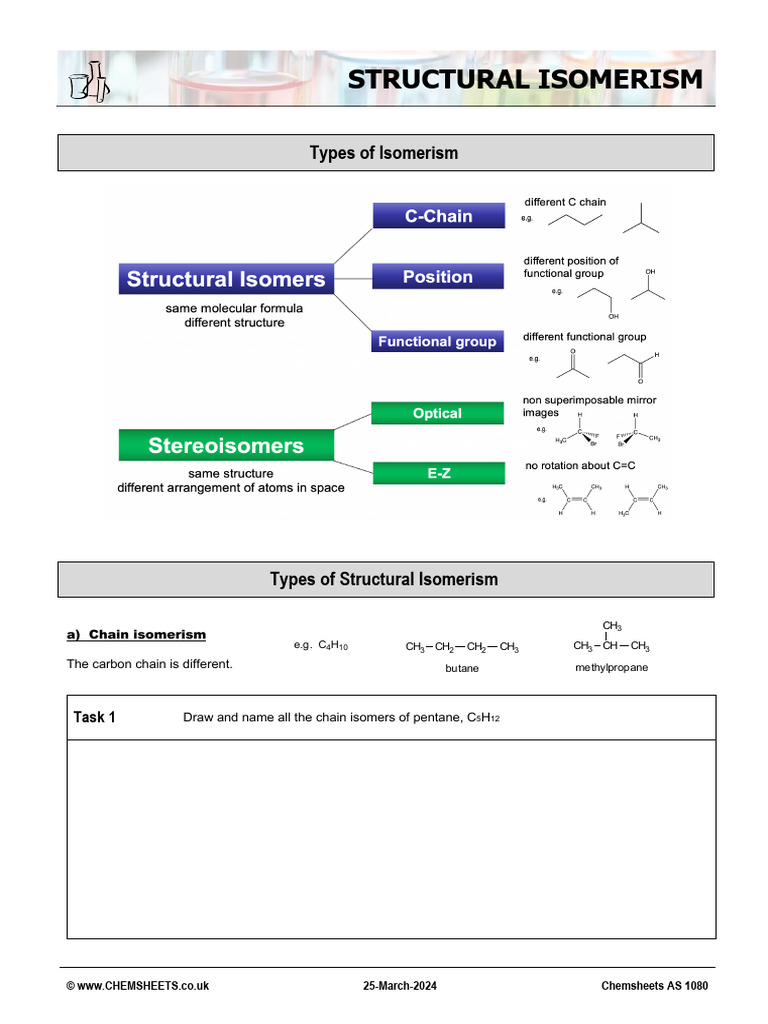 Chemsheets As 1080 Structural Isomerism | PDF | Isomer | Methyl Group