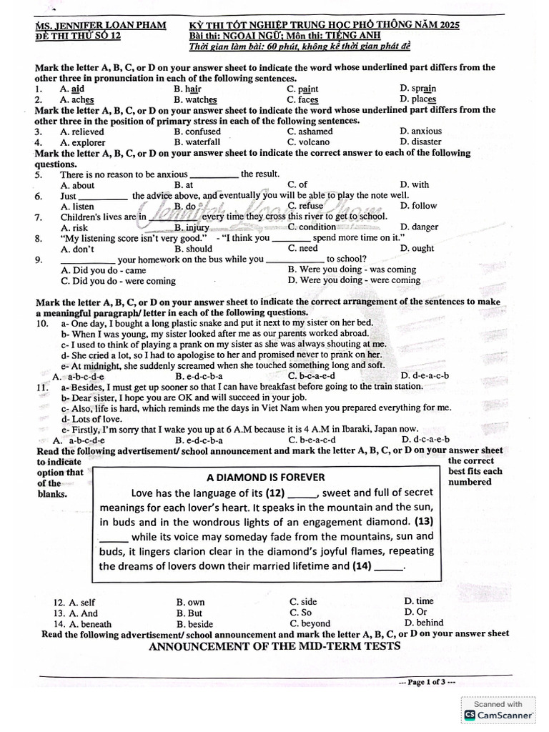 De Thi Thpt So 12 Form Moi | PDF