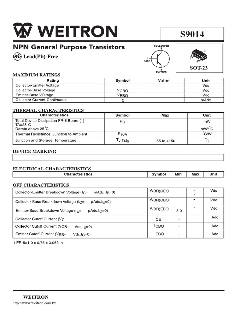 S9014LT1 | PDF | Bipolar Junction Transistor | Electrical Engineering
