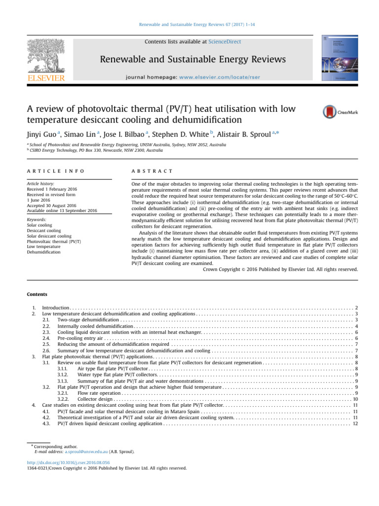 A Review of Photovoltaic Thermal (PVT) Heat Utilisation With Low Temperature Desiccant Cooling ...