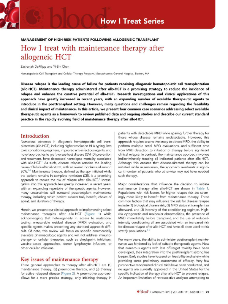 How I Treat With Maintenance Therapy After Allogeneic HCT | PDF ...