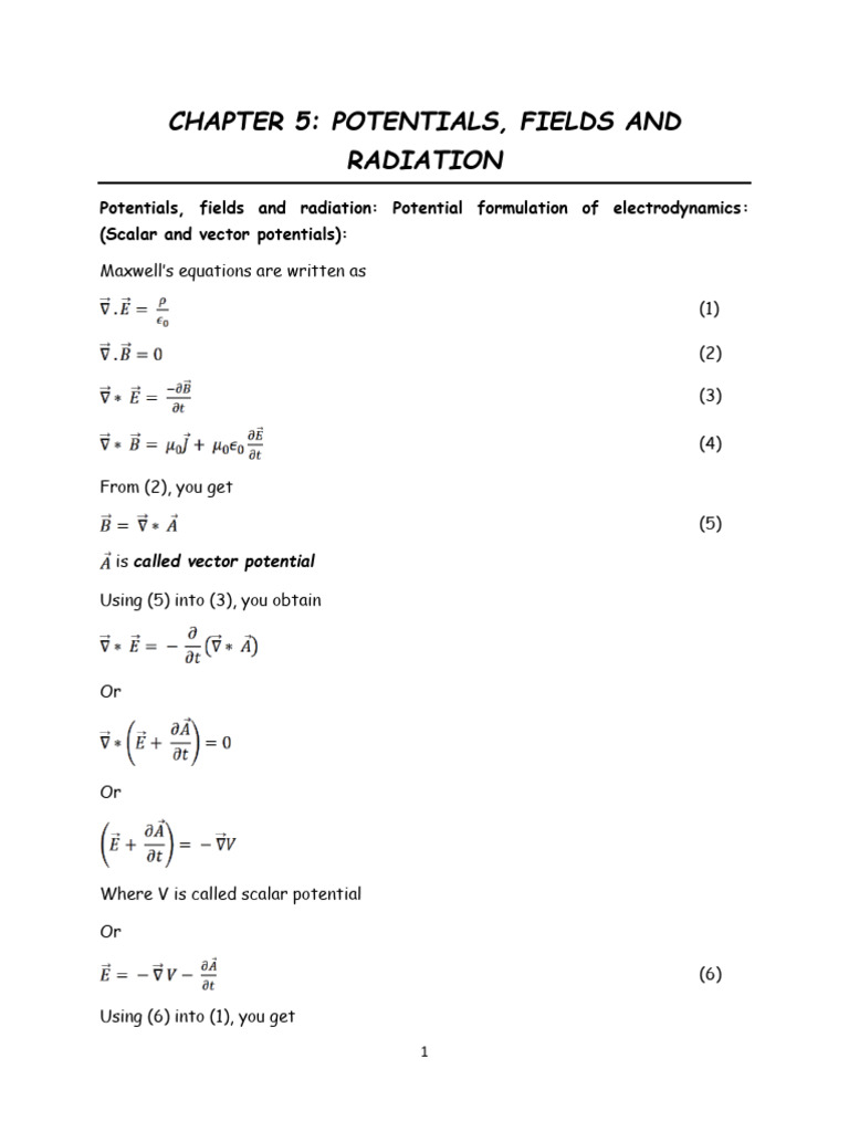 Chapter 5 Potentials, Fields and Radiation-1 (1) | PDF | Classical ...