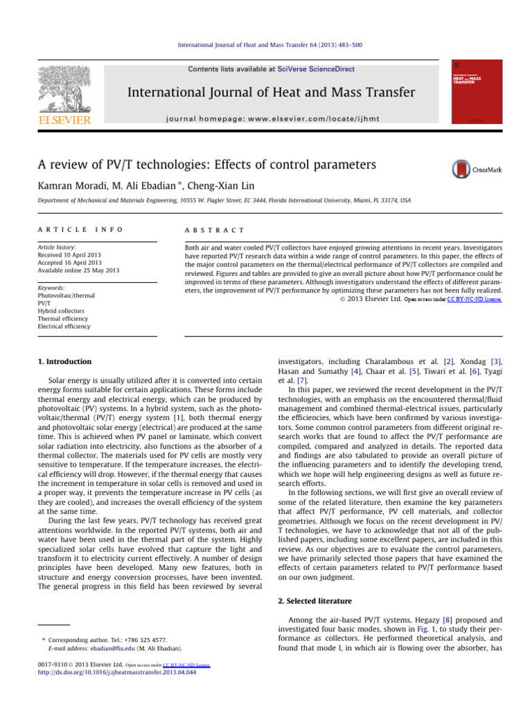 A Review of PVT Technologies Effects of Control Parameters | PDF | Photovoltaics | Heat Transfer