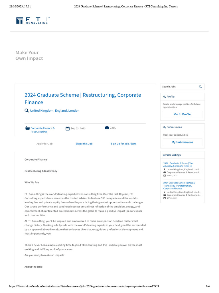 2024 Graduate Scheme - Restructuring, Corporate Finance - FTI Consulting Inc Careers | PDF ...