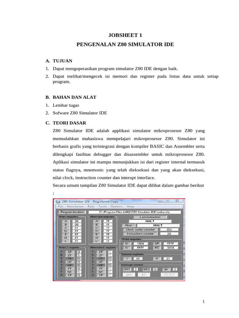 Jobsheet 1 Pengenalan Z80 Simulator Ide | PDF Jobsheet 1 Pengenalan Z80 Simulator Ide | PDF