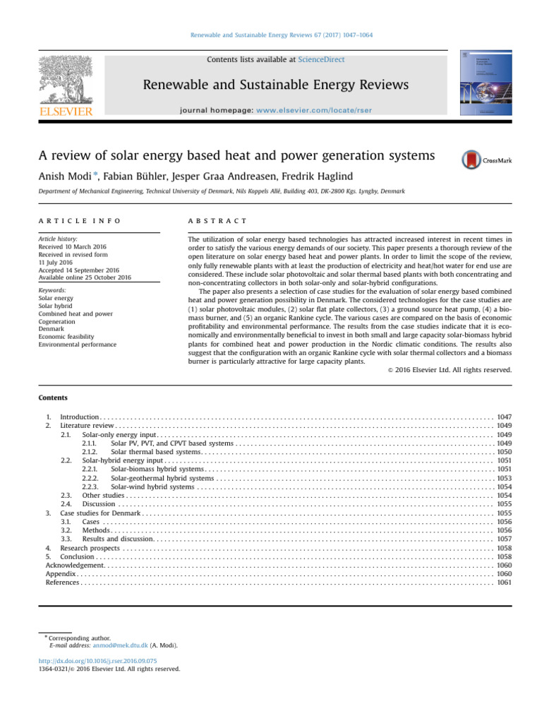 A review of solar energy based heat and power generation systems | PDF ...