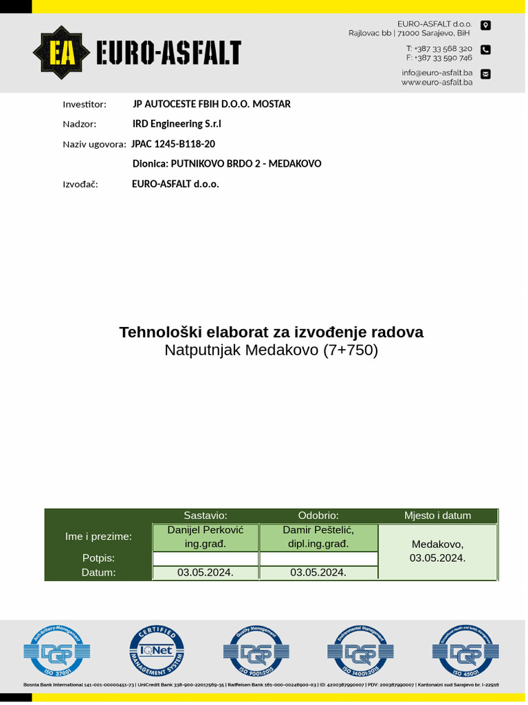 Tehnološki Elaborat Za Izvođenje Natputnjak Medakovo | PDF