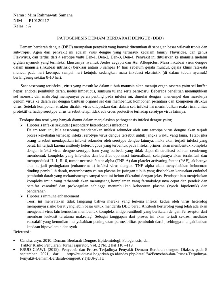 Patogenesis Demam Berdarah Dengue (DBD) (Mira Rahmawati Samana) | PDF ...