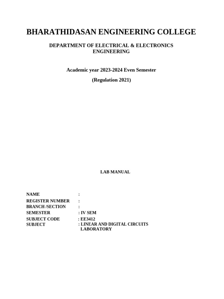 EE3412-Linear and Digital Circuits-Lab Manual | PDF | Logic Gate ...
