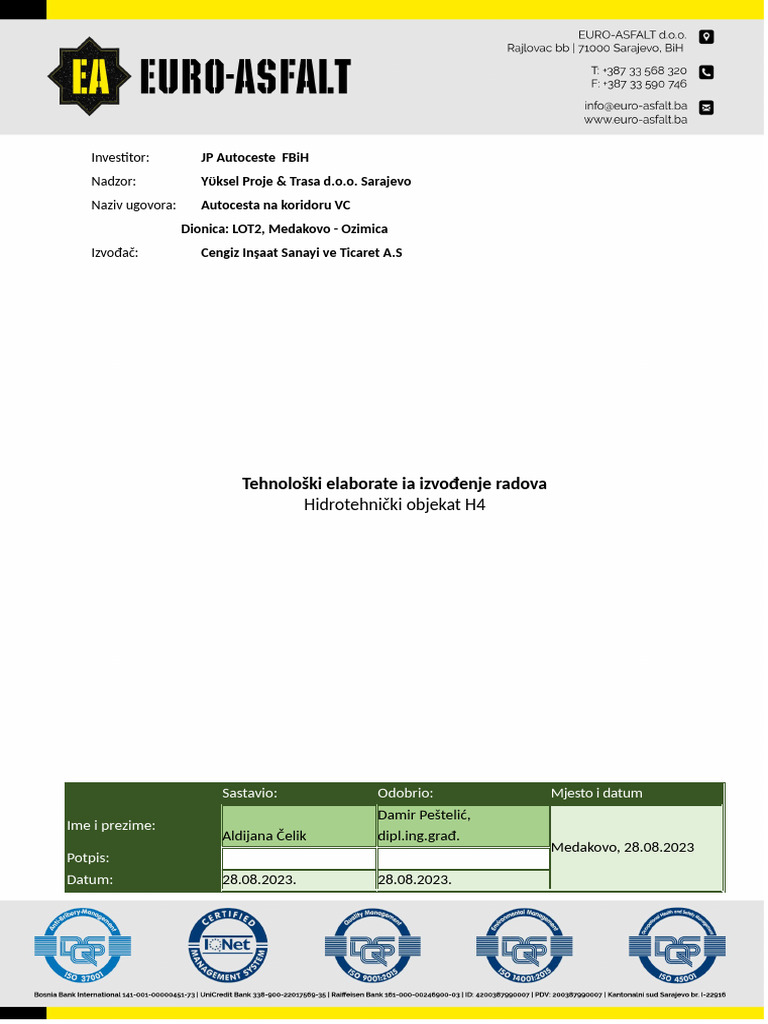 Tehnološki Elaborat Za Izvođenje Mosta M3, Dionica: Medakovo - Ozimica | PDF