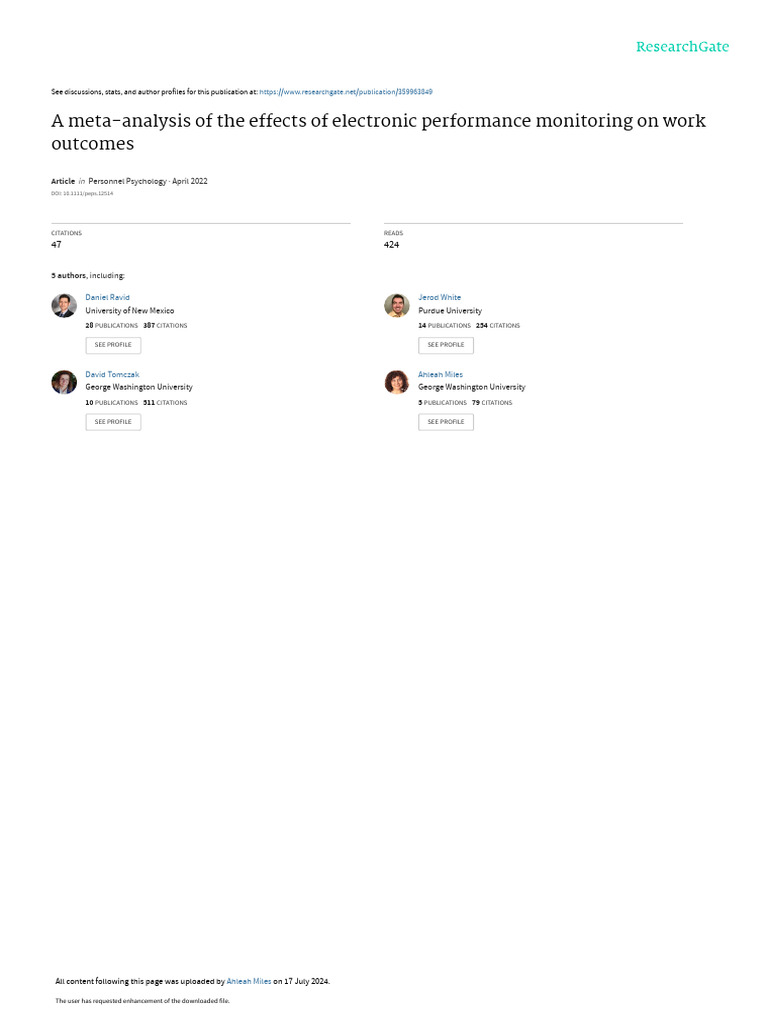 A Meta Analysis of The Effects of Electronic Performance Monitoring On ...