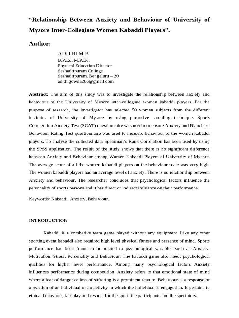 Adithi Kabaddi Research Paper | PDF | Statistics | Descriptive Statistics
