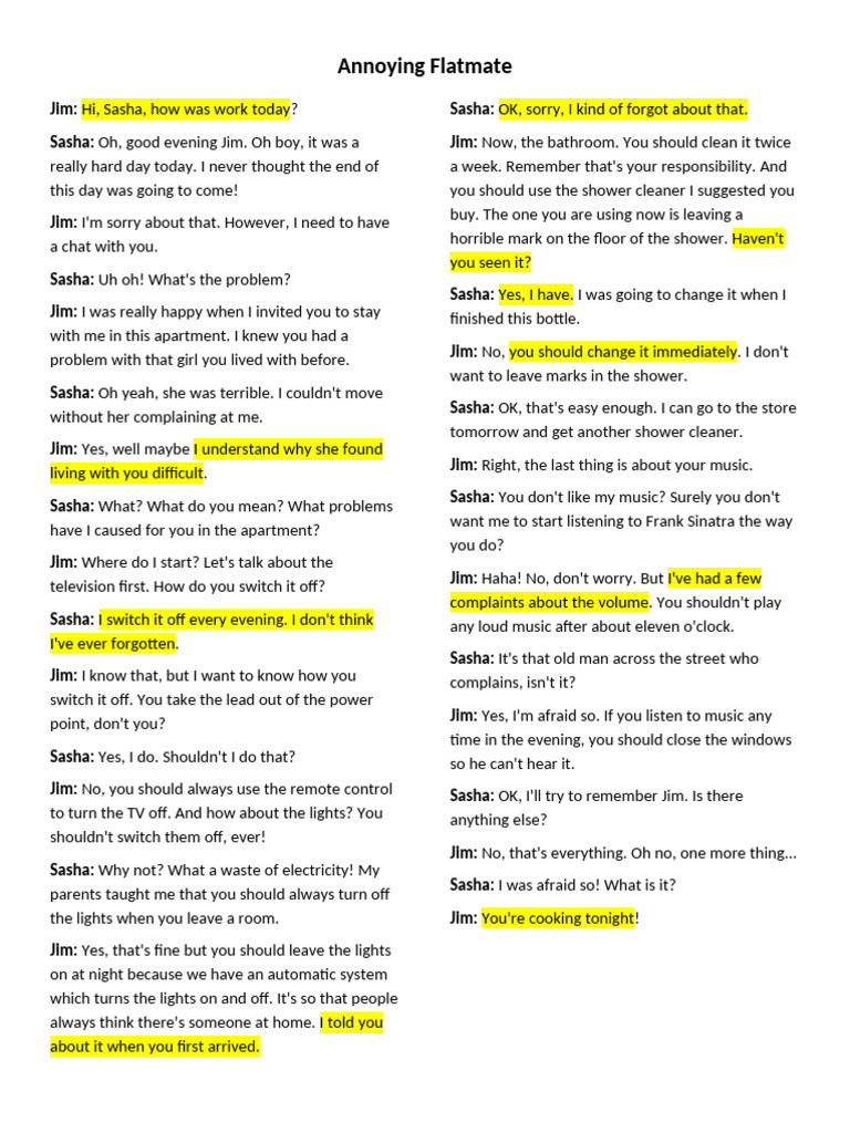 Annoying Flatmate - Transcript | PDF