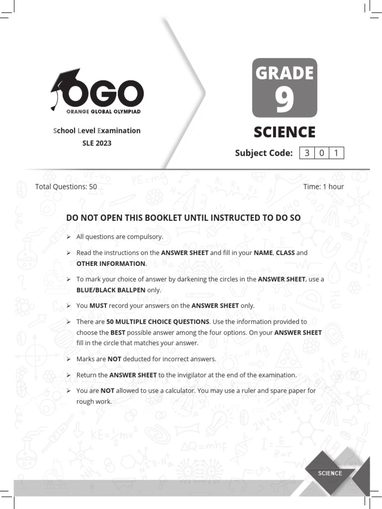 Science SLE Paper Grade 9 | PDF | Force | Tissue (Biology)