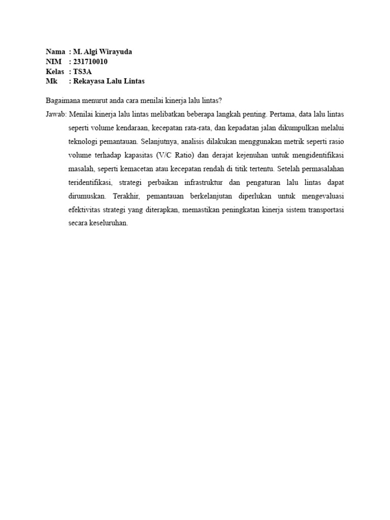 Algi Wirayuda Tugas 2 Rekayasa Lalu Lintas | PDF