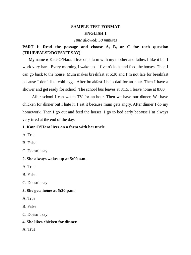 TA1. Sample Test Format | PDF | Language Arts & Discipline