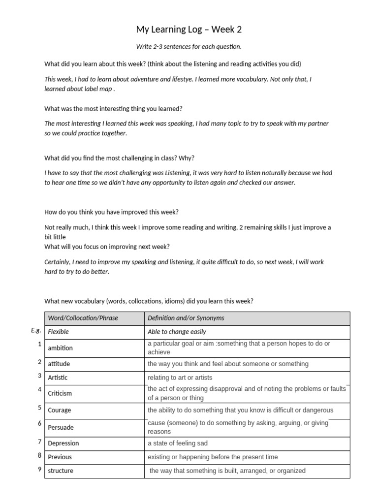Week 2 Learning Log | PDF | Vocabulary | Cognitive Science