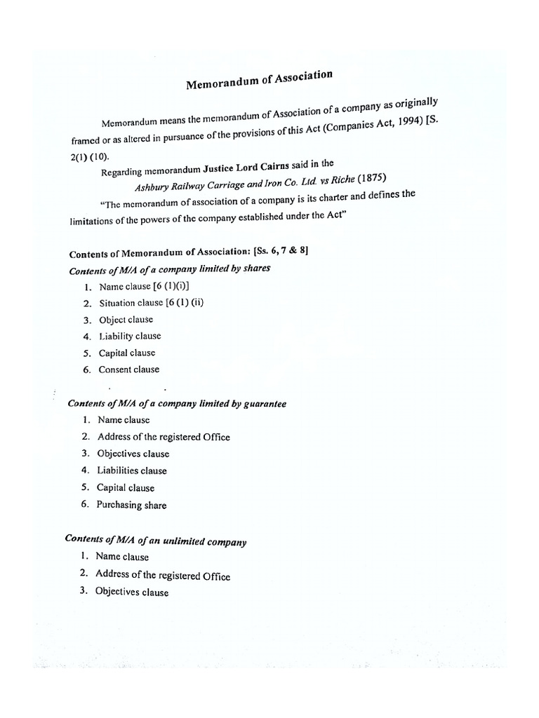 Memorandum of Association | PDF